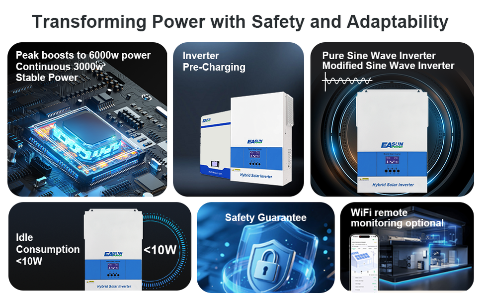 Easun 6.2 kW 48V 230V Hybrid Off‑Grid Inverter 120 A MPPT Parallel — EU ...